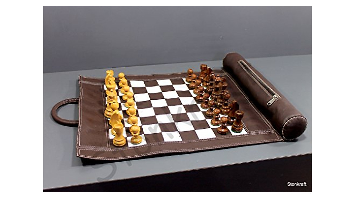 StonKraft Leather Chess Set 19x15 Portable Tournament Quality