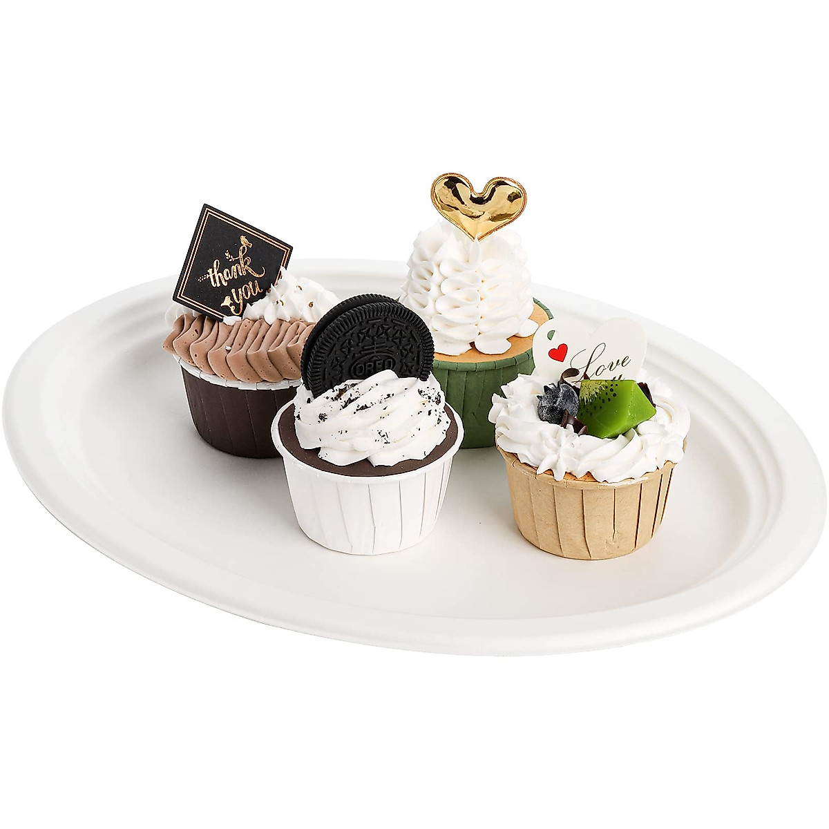 Elsjoy 90 Pack Compostable Oval Paper Plates, 12.5 Inch Sugarcane Dinner Plates, Large Disposable Plates Biodegradable Platters, for Restaurant, BBQ, Parties, Breakfast, Microwave Safe