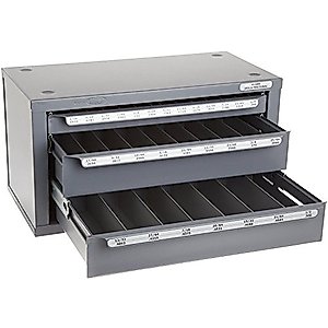 Huot 13000 Three-Drawer Drill Bit Dispenser Cabinet for Jobber Length Fractional Sizes 1/16" to 1/2" in 1/64" Increments
