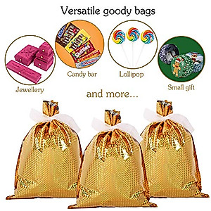 HRX Package Gold Foil Gift Bags with Ribbon Ties, 30pcs Gift Wrapping Sacks Pouches Christmas Mylar Goody Bags for Xmas Presents Party Favor