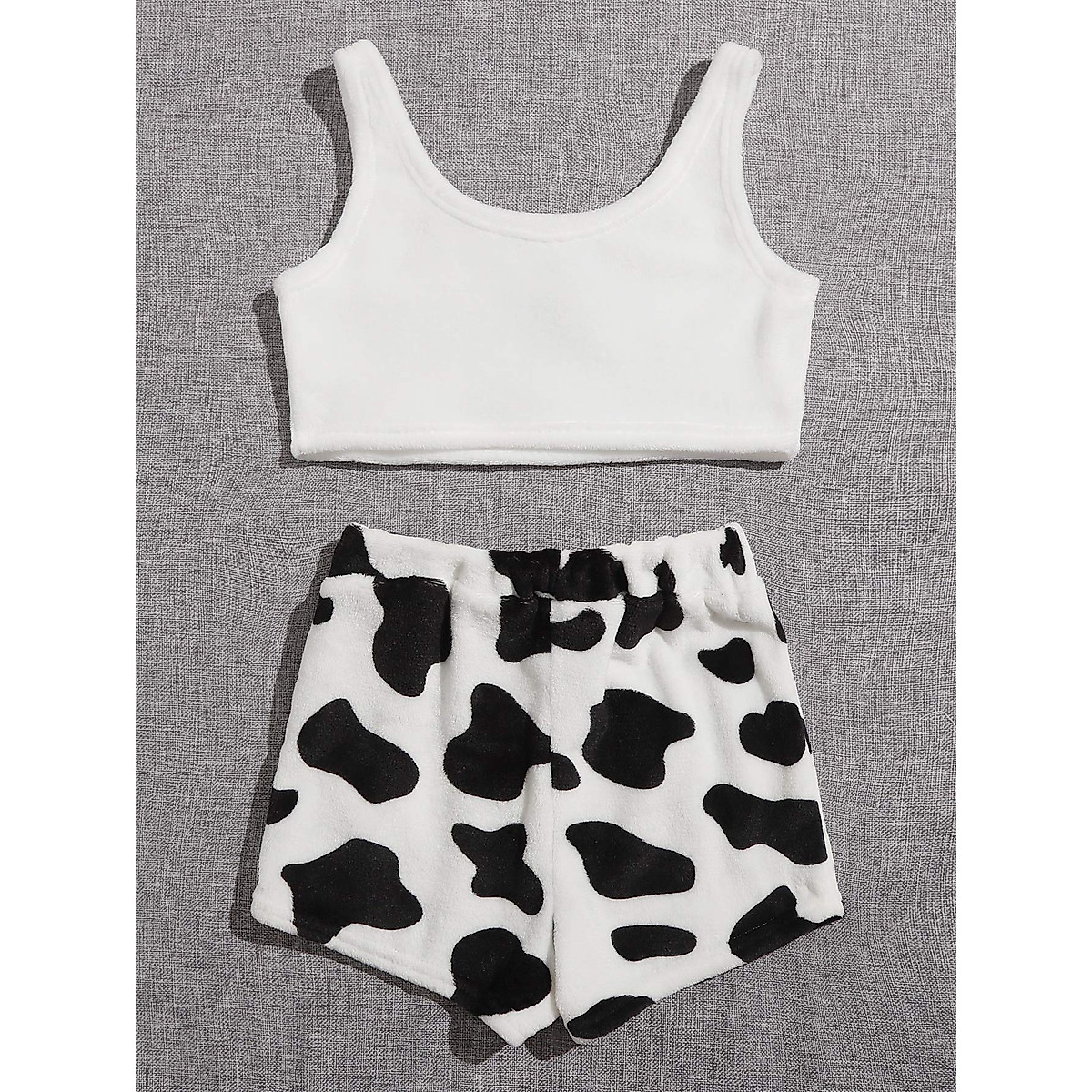 SOLY HUX Women's 2 Piece Sleeveless Crop Tank Top and Teddy Shorts Lounge Pajama Set Sleepwea