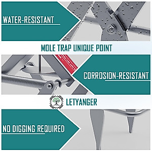 LETYANGER Mole Traps 2 Pack, Mole Killer, Reusable Mole Gopher Traps, Ground Mole Trap for Lawns, Galvanized Steel Mole Scissor Trap, Silver Color