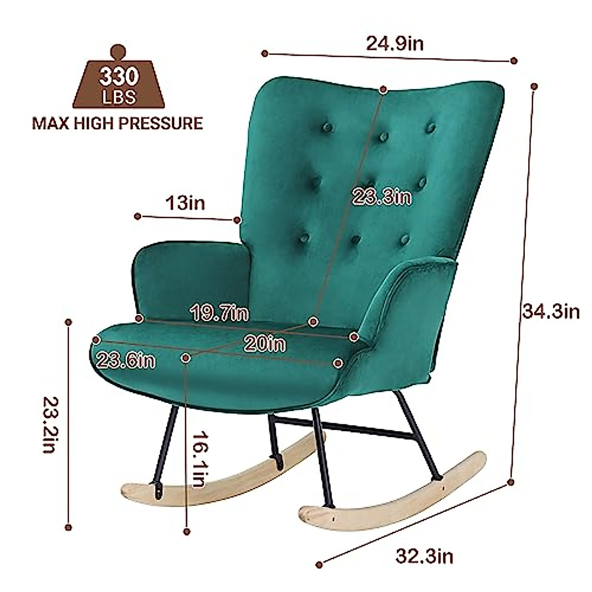 K Knowbody Rocking Chair Nursery, Boho Nursery Glider Rocker Modern Accent Chair for Bedroom, Living Room, Tufted Upholstered Armchair with Linen Fabric, Nursing Chairs for Mom and Baby, Green