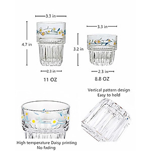yaocoral Set of 2 Daisy Glass Coffee Cup Cute Drinking Glasses Stackable Daisy Glass Cups for Juice,Iced Coffee,Milk,Tea,Dessert,Flower Glassware Drinkware Set(blue)