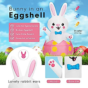 VIVOHOME 4ft Height Inflatable Easter Bunny Friendly Rabbit with Bow Tie Waving Inside Eggshell Built-in Colorful LED Lights Blow up Outdoor Lawn Yard Decoration