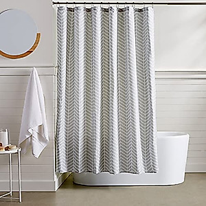 Amazon Basics Microfiber Grey Herringbone Printed Pattern Bathroom Shower Curtain - Grey Herringbone, 72 Inch