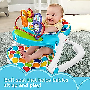 Fisher-Price Baby Portable Baby Chair,Deluxe Sit-Me-Up Floor Seat with Removable Toys and Snack Tray,Happy Hills