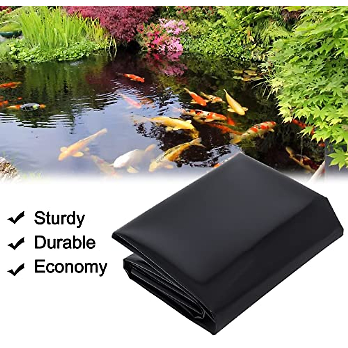 4FT X 7FT Small Pond Liner 20-Mil Durable HDEP Plastic Black Pond Skins for Koi Fish Ponds, Waterfall, Stream, Outdoor Fountains, and Water Gardens of Many Shapes
