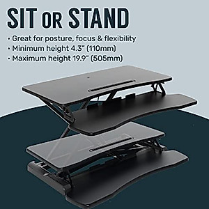 TechOrbits Standing Desk Converter - 32 Inch Adjustable Sit to Stand Up Desk Workstation, MDF Wood, Ergonomic Desk Riser with Keyboard Tray, Desktop Riser for Home Office Computer Laptop, Black 32"