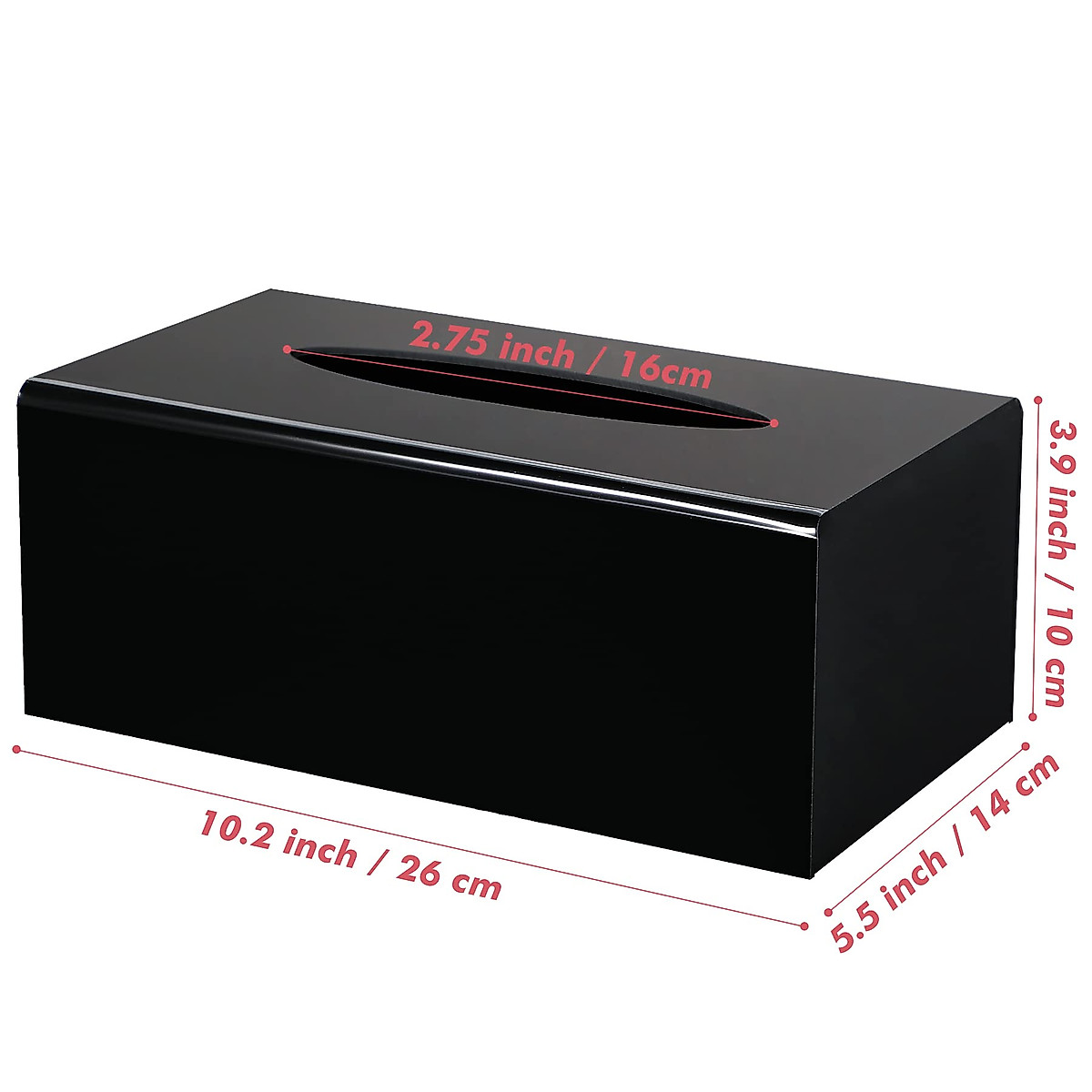 Kamehame Tissue Box Cover Rectangle Acrylic Tissue Holder 10.2x5.5x3.9 Inch Black Dryer Sheet Holder Container Tissue Dispenser for Home Bathroom Kitchen and Office
