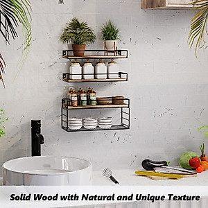 Oxendon Wall Mounted Bathroom Shelves Over Toilet, Farmhouse Wall Floating Shelf with Guardrail, Bathroom Decor for Bedroom Living Room Kitchen, Rustic Brown (16.2 Inch Set of 3)