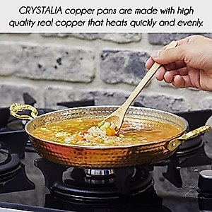 Crystalia Authentic Hammered Copper Pan, Traditional Handmade Copper Skillets for Cooking, Copper Egg Fry Omelet Pan with Ergonomic Metallic Handles, Hammered Copper Cookware (9.5 Inch)