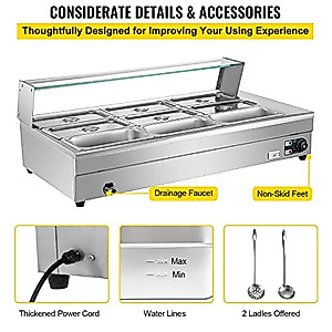 Commercial Grade 110V Electric Countertop 9 Pan x 1/3 GN Bain Marie Food Warmer with Tempered Glass Shield