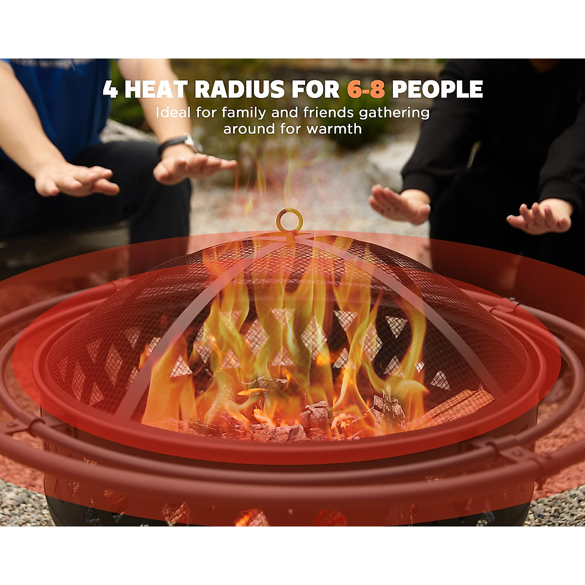 fissfire 35 Inch Fire Pit, Outdoor Wood Burning Fire Pit Crossweave with Spark Screen Fire Poker with 2 Loops, for Backyard Patio Garden Bonfire, Black