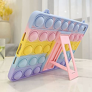 iZi Way Pop It Tablet Case for Amazon Fire 7 Kids (2015/2017/2019), Fidget Poppet Push Bubble Wrap Silicone Cover Stand & Strap for Fire 7" 5th 7th 9th - Rainbow