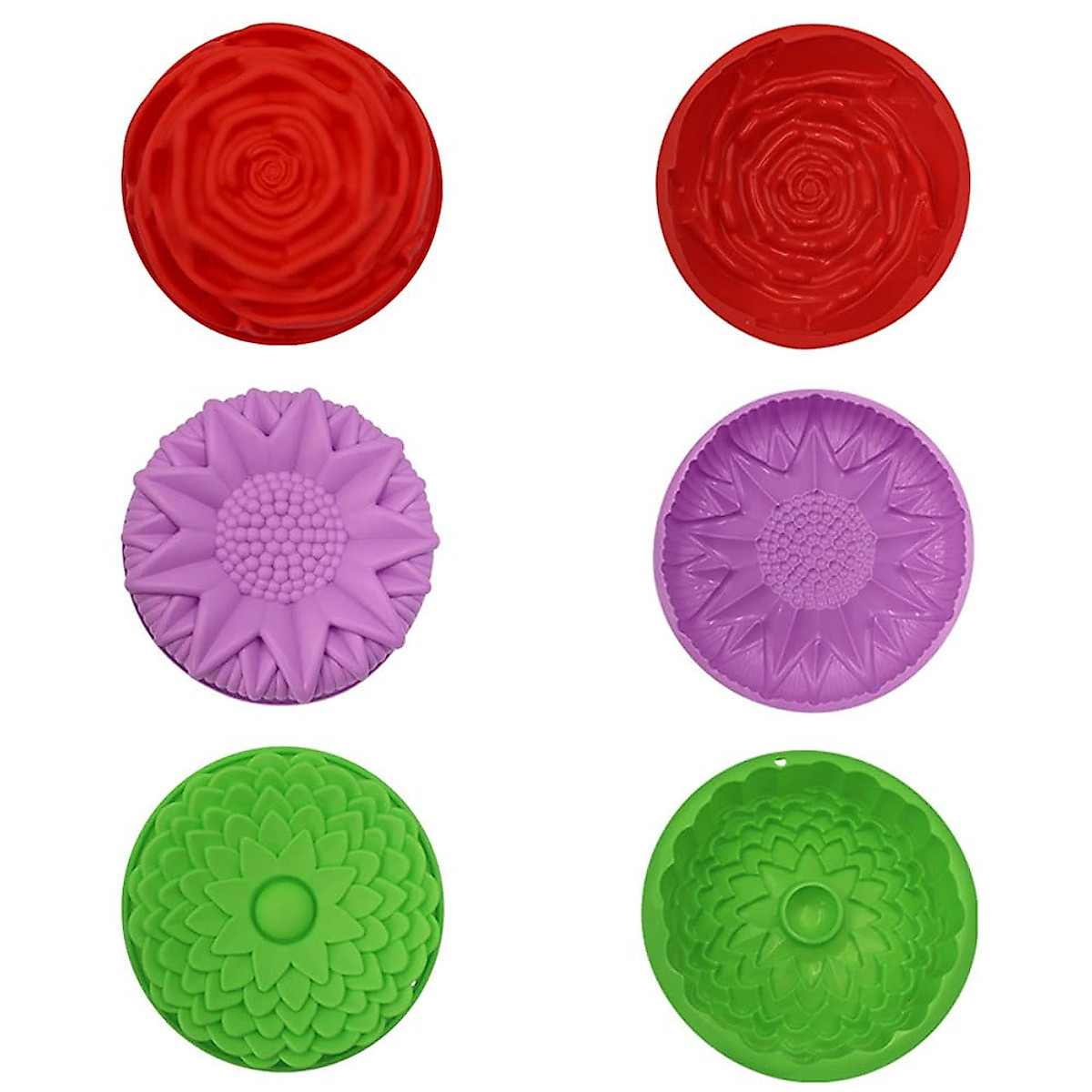 4 Pack Flower Shape Silicone Cake Mold, Non-Stick Large Flower Baking Trays Sunflower Chrysanthemum Rose Whirlwind Pattern Bread Pie Flan Tart Mold Silicone Baking Molds Pan for Holiday Birthday Party