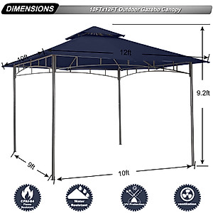 ABCCANOPY Gazebos for Patios 10x12 - Outdoor Steel Frame Gazebo for Lawn Backyard Garden Deck (Navy Blue)