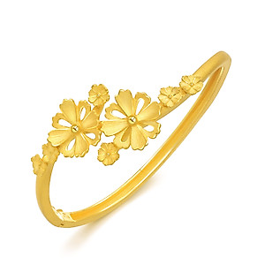 CHOW SANG SANG Cultural Blessings Daily Bliss 999.9 24K Gold Price-by-Weight 23.2g Gold Blossom Bangle (Size: 6) for Women and Wedding Occasion 88427K