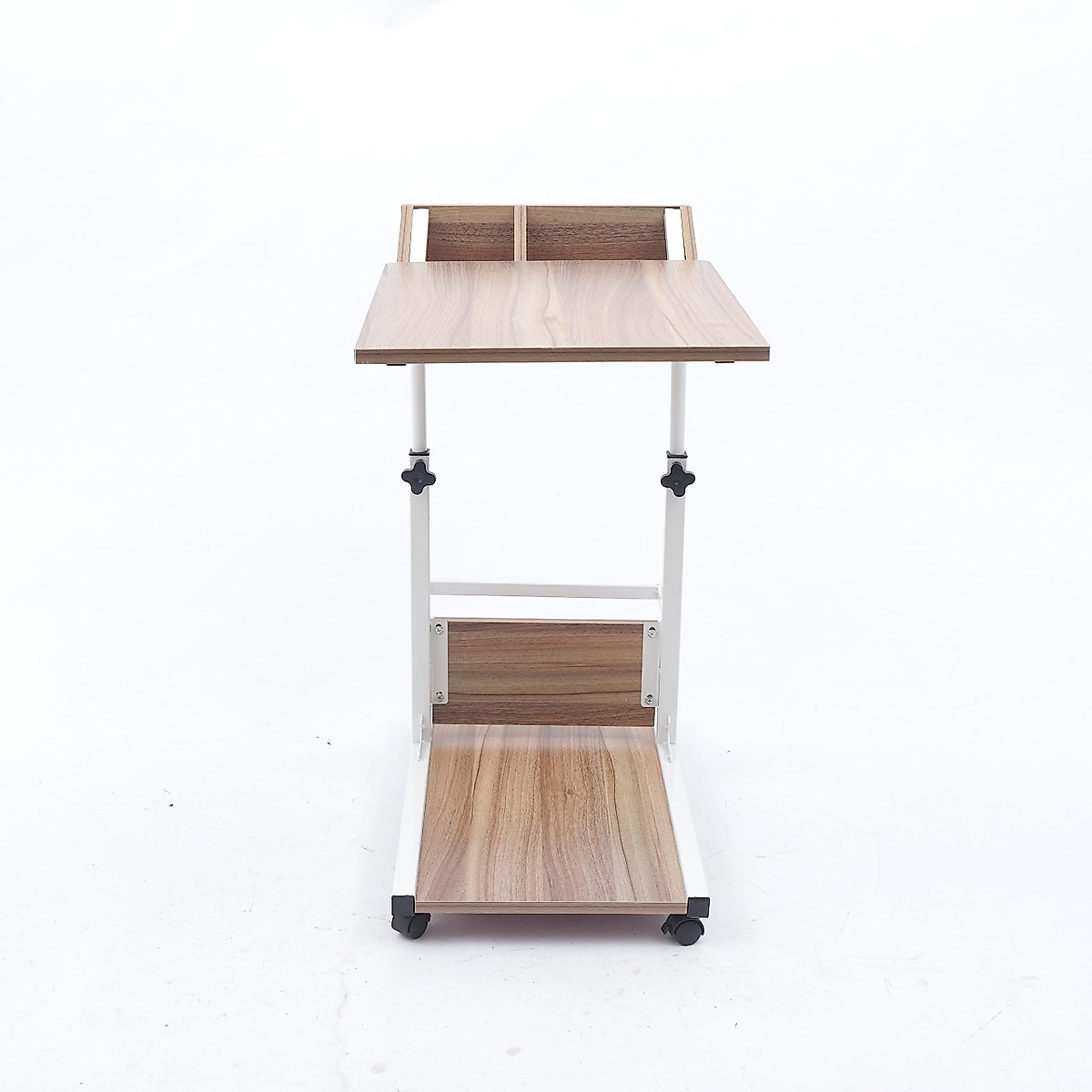 MhdunueSK C Shaped End Table with Lockable Universal Wheels,Rolling Sofa Side Table with Storage Wooden Snack Side Table Mobile Couch Table,55-80Cm Adjustable Height Range