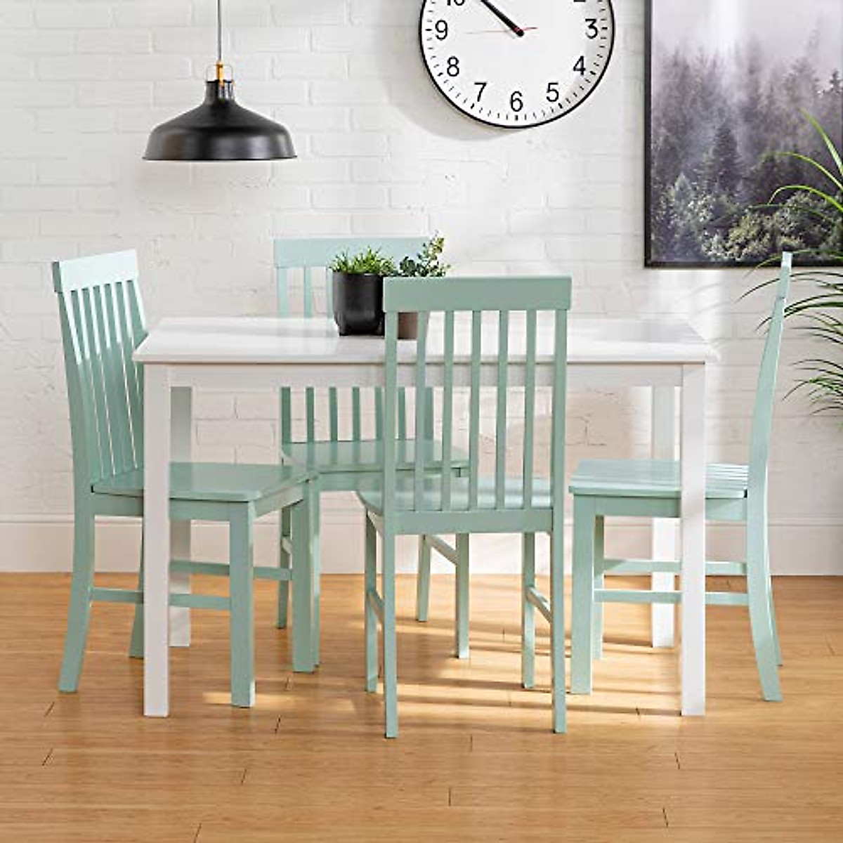 Walker Edison Modern Color Dining Room Table and Chair Set Small Space Living Kitchen, Dining Set, 48 Inch, 4 Person, White and Sage Green