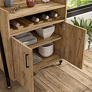 Furniture of America Abner Rustic Industrial Style 2-Shelf Multi-Functional Cabinet with Wine Rack, Buffet, Home Bar for Dining, Living Room, Kitchen, Black-Ample Storage Space, Versatile Usage, Brown