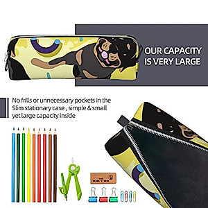 allgobee Pu Leather Pencil Bag Pen Case Doberman-Rottweiler-Watercolor-Dog Students Stationery Pouch Pencil Holder Desk Organizer