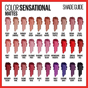 Maybelline Color Sensational Lipstick, Lip Makeup, Matte Finish, Hydrating Lipstick, Nude, Pink, Red, Plum Lip Color, Toasted Truffle, 0.15 oz; (Packaging May Vary)