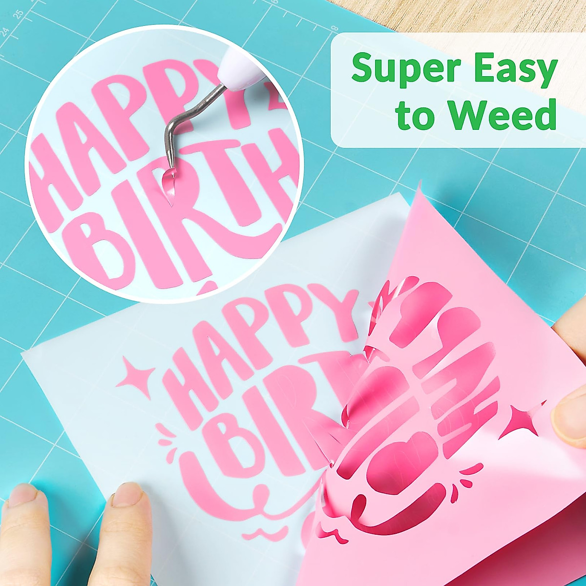 12" x 14FT Pink Vinyl - Pink Permanent Vinyl with PET Backing [Easier Weed Never Residue], Glossy Permanent Adhesive Vinyl for Cutting Machine, Party Decoration, Car Decal, Signs, Scrapbooking