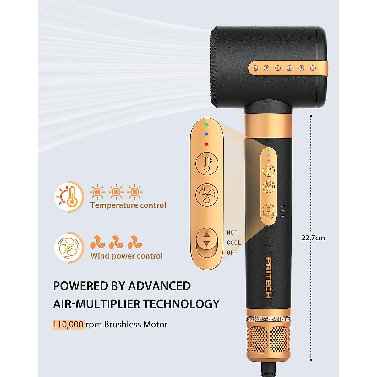 Hair Dryer Brush, PRITECH Blow Dryer Brush Set with Diffuser, 7 in 1 Hair Styling Tools 110000 RPM High Speed Volumizer Drying, Ionic Hairdryer Curler Straightener,Curling Wand