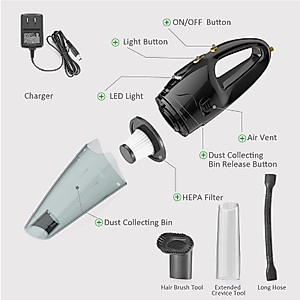 Handheld Vacuum Dust Busters Cordless Rechargeable, AEWHALE Hand Vacuum Cordless 10000PA High Power with LED Light, Portable Home & Car Mini Vacuum, Wet/Dry Car Vacuum Cleaner(Black)
