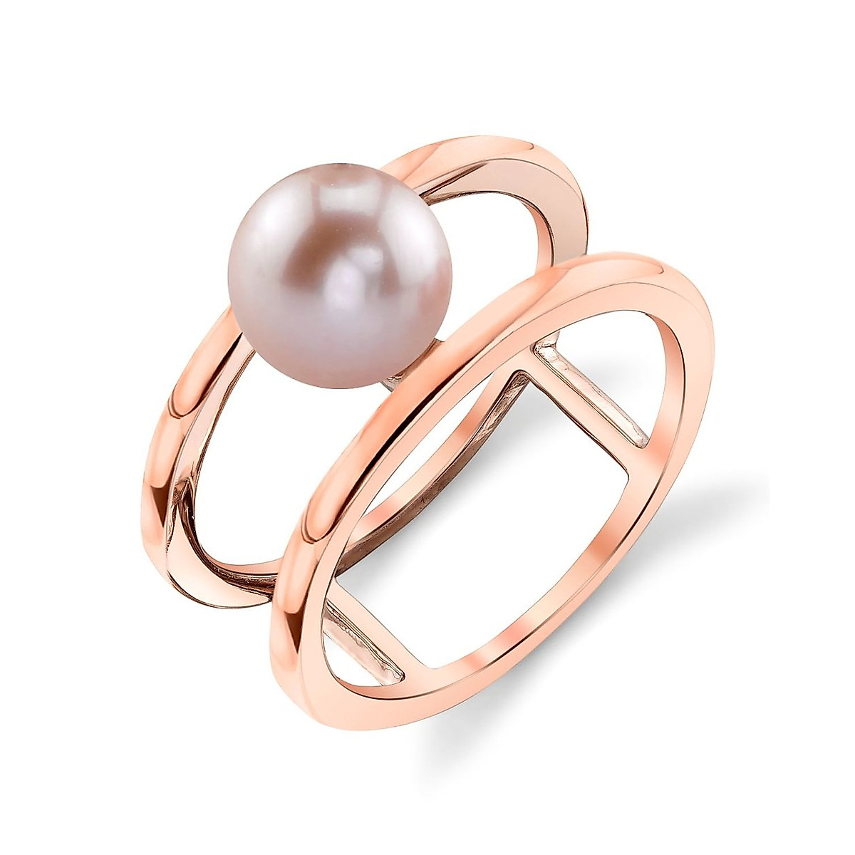 The Pearl Source 7-8mm Genuine Pink Freshwater Cultured Pearl Rose Gold Ora Ring for Women