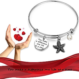 bobauna You Make A Difference One Life At A Time Starfish bracelet Appreciation Gift For Volunteer Social Worker (make difference bracelet)