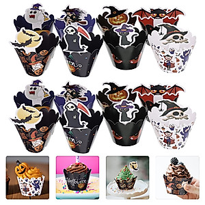 ABOOFAN 96pcs Halloween Cupcake Toppers Wrappers Bats Cupcake Picks Pumpkin Cupcake Case Liners Baking Cups Muffin Liners for Supplies Favors