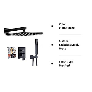 Cobbe Shower System, Shower Faucets Sets Complete, 12 Inches Matte Black Shower Fixtures with Handheld, Black Shower Faucet Set for Bathroom Rough-in Valve Body and Trim Included