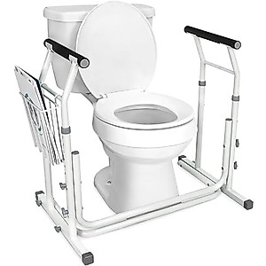 Vaunn Medical Bathroom Adjustable Height Toilet Rail Grab Bar and Commode Safety Frame Handle