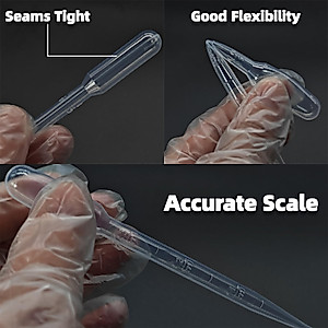 Zkupanx 100 PCS 3ML Pipette Dropper - Disposable Plastic Dropper Pipette for Accurate Liquid Transfer, Excellent Suction, Pipettes for Essential Oils, Resin, Crafts, Labs, Kids Activities, DIY Art