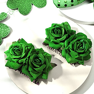 MTLEE 2 Pieces Green Rose Flower Hair Clip St. Patrick's Hair Accessories Irish Rose Hairpin St. Patrick's Day Hair Clip Comb for Girls Girlfriends Women St Patrick's Day Party Decorations