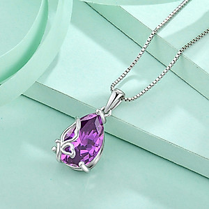 Blaniy February Birthstone Necklace for Women 925 Sterling Silver Amethyst Necklace Butterfly Pendant Birthday Mothers Day Anniversary Christmas Teardrop Butterflies Jewelry Gifts for Her