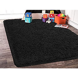 HOMORE Luxury Fluffy Area Rug Modern Shag Rugs for Bedroom Living Room, Super Soft and Comfy Carpet, Cute Carpets for Kids Nursery Girls Home, 4x6 Feet Black