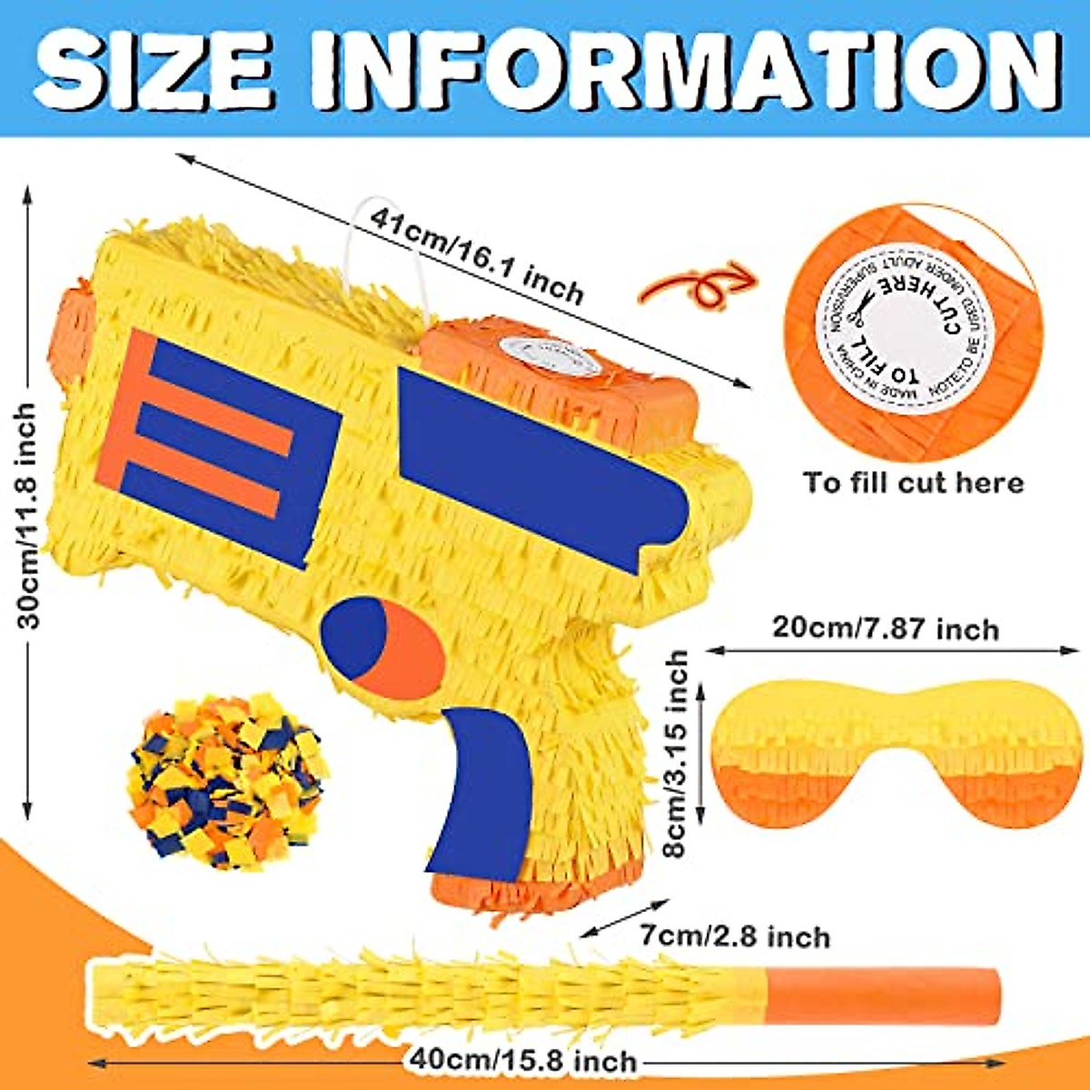 Gun Pinata Small Dart Battle Party Supplies Gun War Theme Party Decorations for Boys Pinata Bundle with Wooden Stick Paper Blindfold Confetti Set for Kids Birthday Game Decor,16.1 x 11.8 x 2.8 Inch