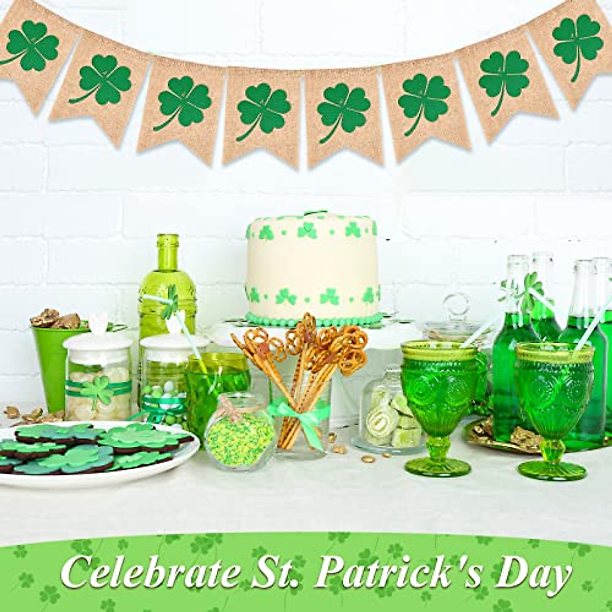 6 Pieces St. Patrick's Day Lucky Burlap Banner and Love Heart Banner Bunting Garland for Party Home Valentine's Day Anniversary Decoration