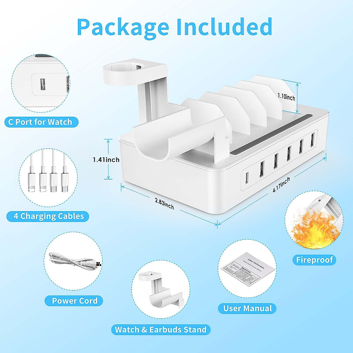 Multiple Charging Station Charger Station - Presents for Him Her Charging Station for Multiple Devices, 6 Ports USB Charging Dock for Phone|Earhead|Watch Stand, Fast Docking Station