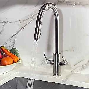 Luna&Muni,Kitchen faucets Brushed Nickel,Kitchen faucets,Kitchen Faucet with Pull Down Sprayer, Kitchen Sink Faucet with 2 Handles,Kitchen Sink faucets,Kitchen Sink faucets with pullout Sprayer