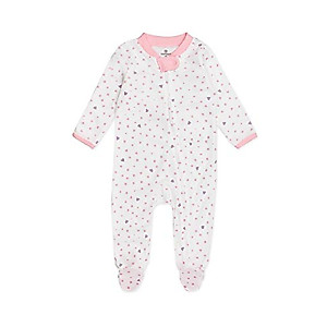 HonestBaby unisex baby 2-pack Organic Cotton Footed Pajama & Play and Toddler Sleepers, Rose Blossom/Love Dot, 0-3 Months US