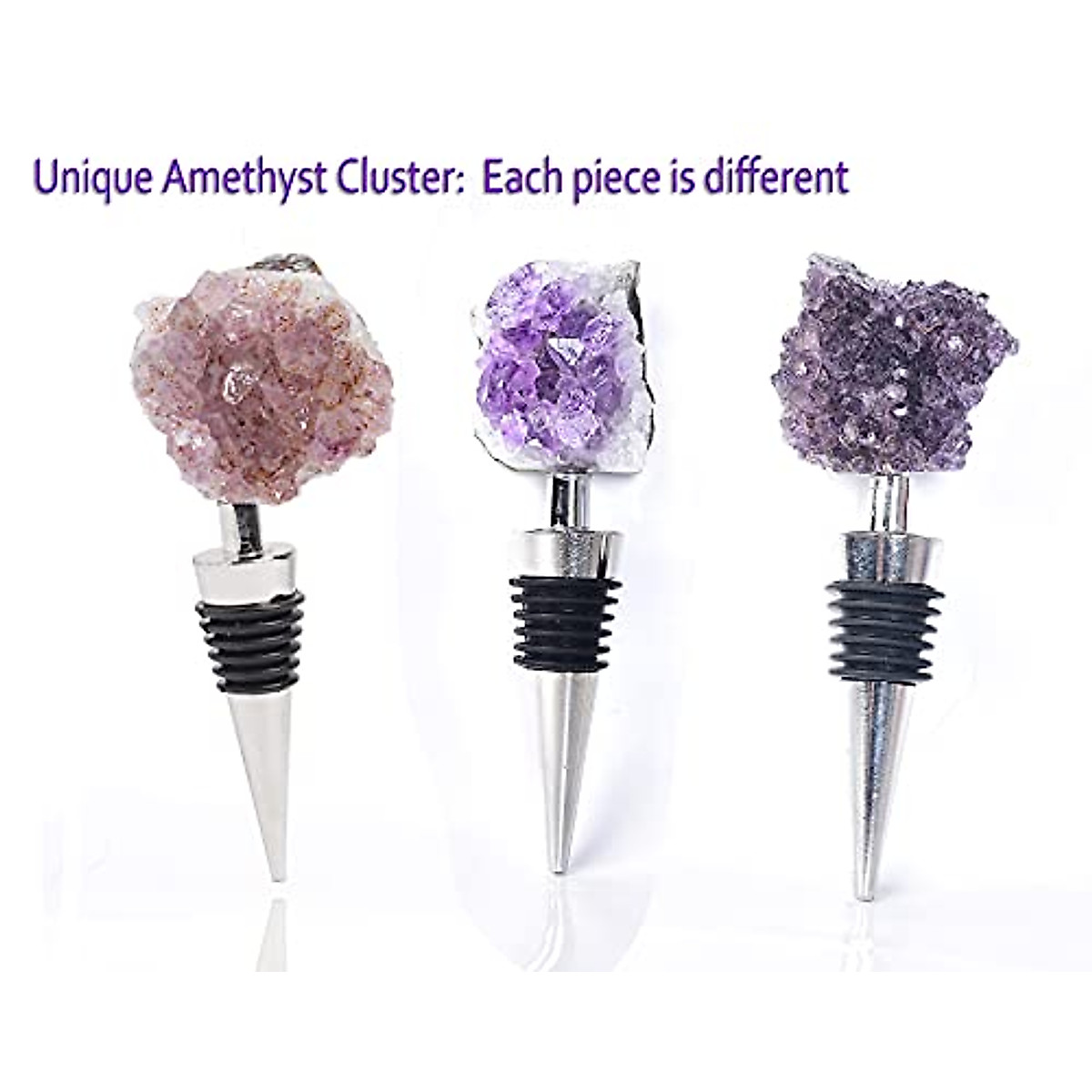 AMOYSTONE Amethyst Cluster Geode Stoppers Natural Crystal Stone Bottle Wine Stopper 1P 4" Irregular
