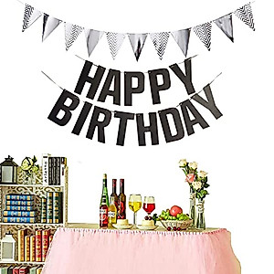 Borsgye 30th Birthday Party Decorations Set for Girl Boy Women Men Black HAPPY BIRTHDAY Letter Banner Silver Sparkly Glitter Traingle Banner Confetti Latex Balloons with Black Giant Number 30 Balloon