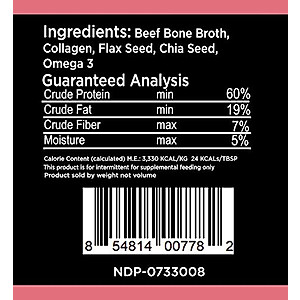 Nature's Diet Pet Bone Broth Protein Powder with Collagen, Chia Seed, Flax Seed & Omega 3 (Skin & Coat, 6 oz (60 Servings))