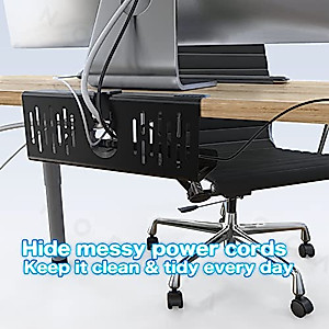 NODOCA No Drill Under Desk Cable Management Tray, 14'' Wire Management, Punch-Free Clamp on, Newest Metal Cable Tray, Wire Organizer Under Desk, Under Desk Basket for Office and Home, Black