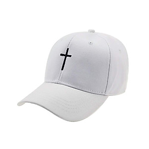 Cross Embroidery Baseball Cap,Adjustable Structured Dad Hat for Men Women Sun Hat (White-1)