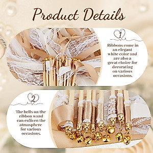 Taiyin 150 Pcs Lace Ribbon Stick Wands Wedding Wand Streamers with Bell Silk Ribbon Fairy Wand Wedding Send Off Streamer for Wedding Party Favors Baby Shower Holiday(White)
